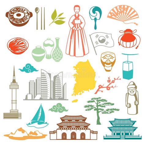 Set Of Korean National Symbols On The White Background Stock Vector