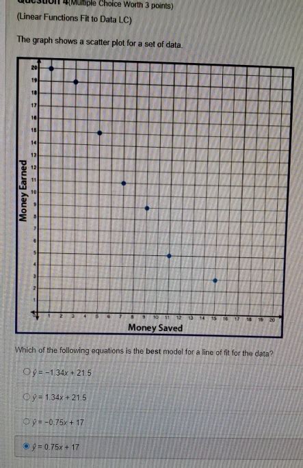 Question 4 Multiple Choice Worth 3 Points Linear Functions Fit To Data Lc The Graph Sho [algebra]