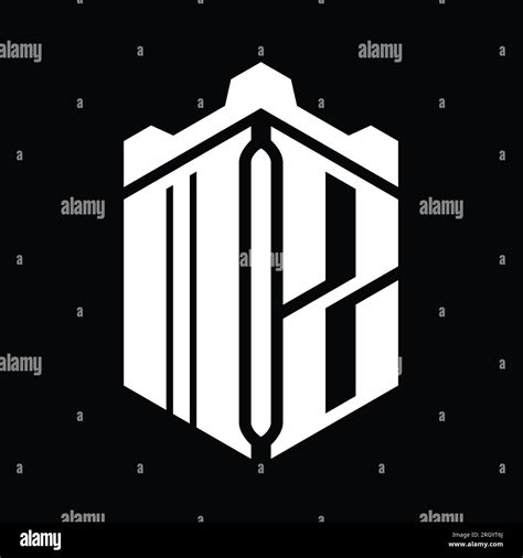 MZ Letter Logo monogram hexagon shape with crown castle geometric style ...