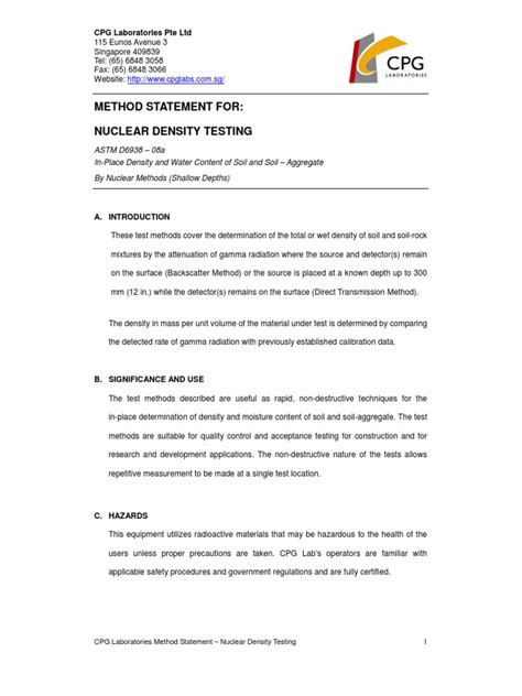 Nuclear Density Method Statement Std Checked Pdf Nondestructive Testing Laboratories