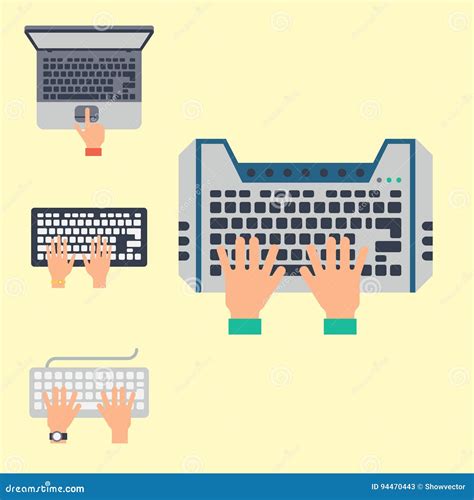 Users Hands On Keyboard And Mouse Of Computer Technology Internet Work Typing Tool Vector