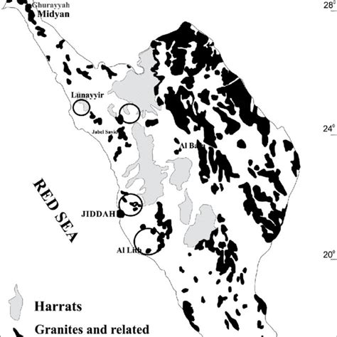 Western Saudi Arabian Shield Showing The Harrats And High Radiogenic
