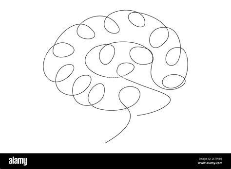 Human Brain Continuous One Line Drawing Concept Of Hand Drawn Minimalism Style Vector