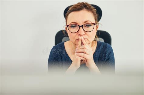 Stressed Woman Entrepreneur Focused On Solving Difficult Work Confused