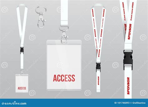 Set Of Lanyard And Badge Metal Piece Plastic Badge Stock Vector