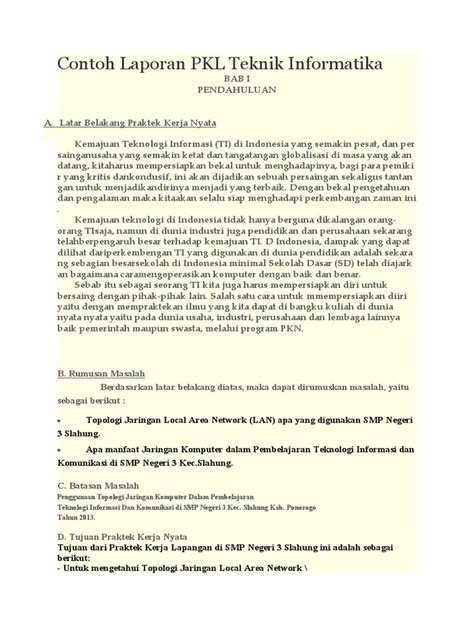 Contoh Laporan Pkl Teknik Informatika Pdf
