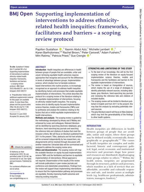 Pdf Supporting Implementation Of Interventions To Address Ethnicity Related Health Inequities