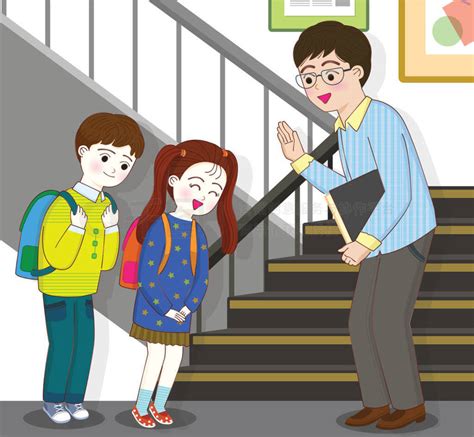 Male免抠元素 小学生在走廊里礼貌地向老师打招呼 素材免费下载 3000像素 Eps格式 编号64688656 千图网