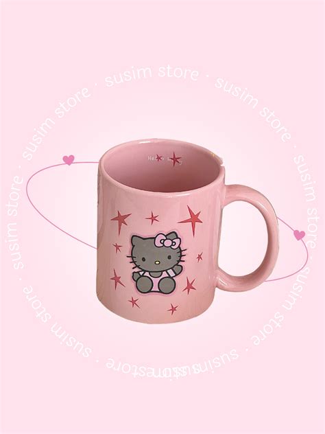 수심 수심 Kitty Pink Star Mug 헬로 키티 핑크 스타 머그 귀여운 컵 별 키치 위시버킷