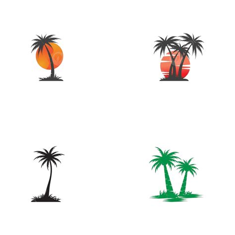 Set Palm Tree Summer Logo Template Beach Graphic Tree Vector Beach