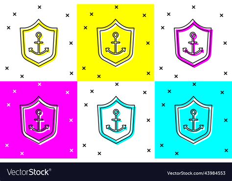 Set Anchor Inside Shield Icon Isolated On Color Vector Image