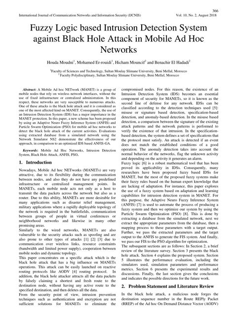 Pdf Fuzzy Logic Based Intrusion Detection System Against Black Hole Attack In Mobile Ad Hoc