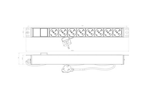Блок розеток для 19 шкафов Hyperline горизонтальный 8 розеток Schuko черный 397034