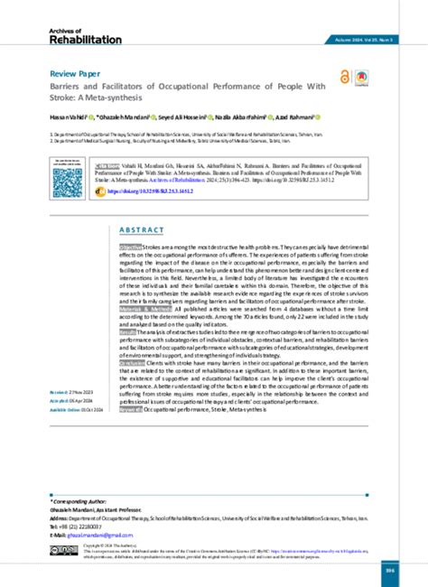 Pdf Barriers And Facilitators Of Occupational Performance Of People