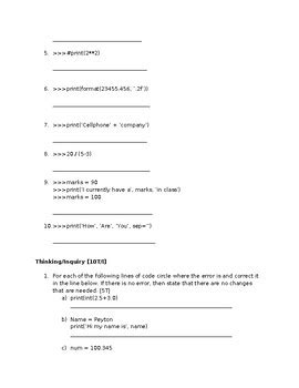 Computer Science Python Course Assessments ICS2O1 Intro Python Course
