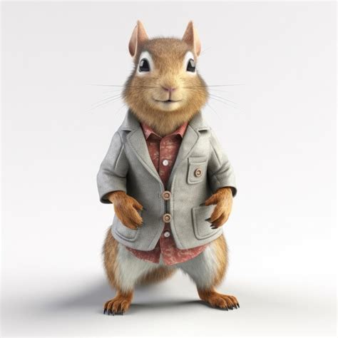 Premium Ai Image 3d Cartoon Squirrel Portrait Wearing Clothes Glasses