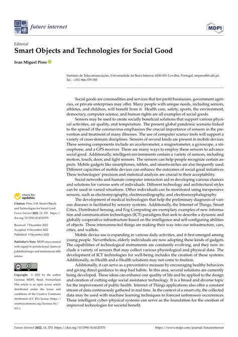 Pdf Smart Objects And Technologies For Social Good