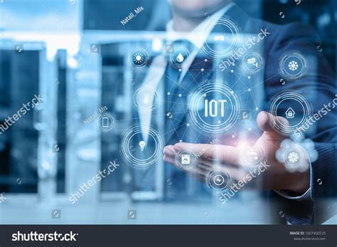 Businessman Showing Iot Structure On Blurred Stock Photo Shutterstock