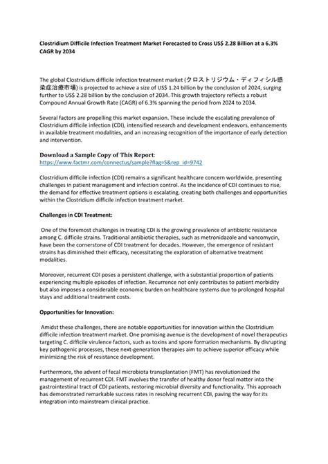 Ppt Clostridium Difficile Infection Treatment Market Size Emerging