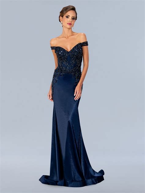 Navy Stella Couture 24303 Long Formal Floral Beaded Prom Dress For 369