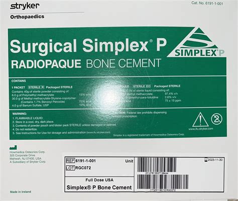 New Stryker 6191 1 001 Simplex P Radiopaque Bone Cement Surgical Supplies For Sale Dotmed