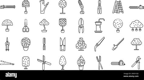 Tree Trimming Icons Set Outline Vector Chainsaw Tree Work Forest Stock Vector Image Art Alamy