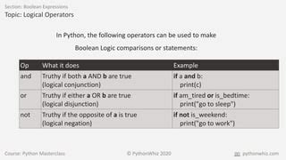 Boolean and conditional logic in Python | PPTX