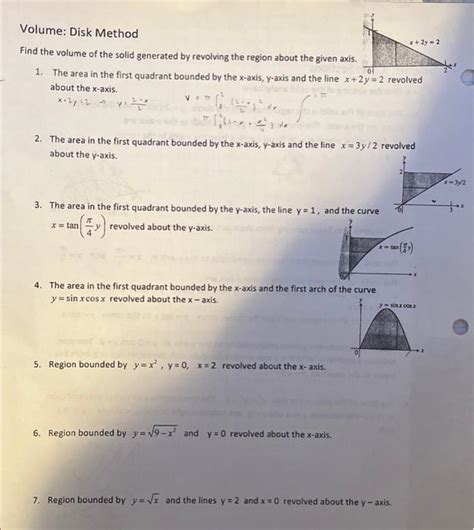 Solved 2y 2 Volume Disk Method Find The Volume Of The Chegg Com
