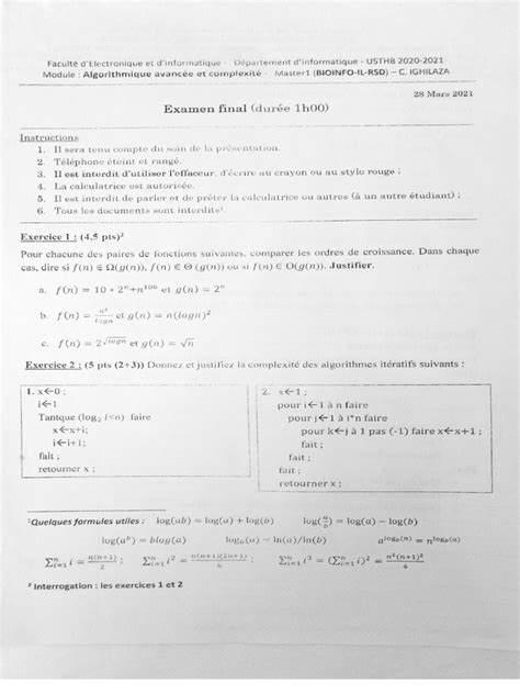 Examen Complexité 2021 Pdf