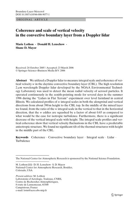 Pdf Coherence And Scale Of Vertical Velocity In The Convective