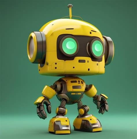 Premium Ai Image A Yellow Robot With A Green Lens On Its Head