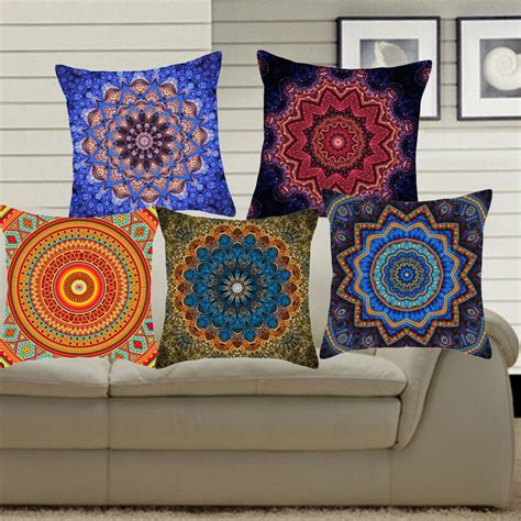 Aliexpress Buy Hyha Hippie Mandala Cushion Cover Datura Polyester Bohemian Throw Pillow