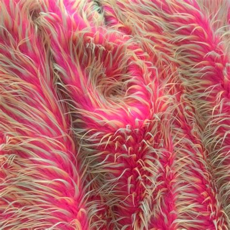 Yellow Green On Fuchsia Three Tone Spiked Faux Fur Fabric Ifabric