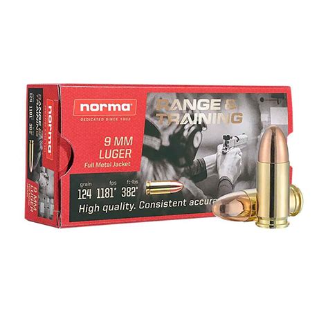 Norma Range And Training 9mm Luger 124gr Fmj Handgun Ammo 50 Rounds