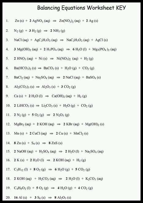 20 Balanced Chemical Equations With Answers Tessshebaylo