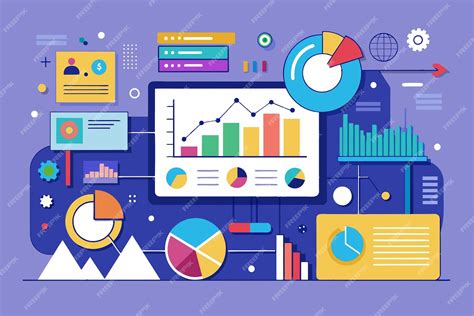 Premium Vector A Computer Screen Displaying Various Graphs And Pie Charts Showing Data
