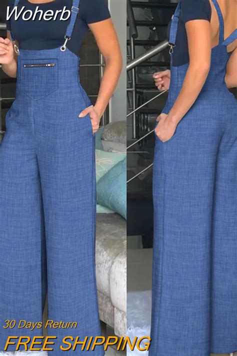 Woherb Design Wide Leg Suspender Jumpsuit Women Sleeveless High Waist