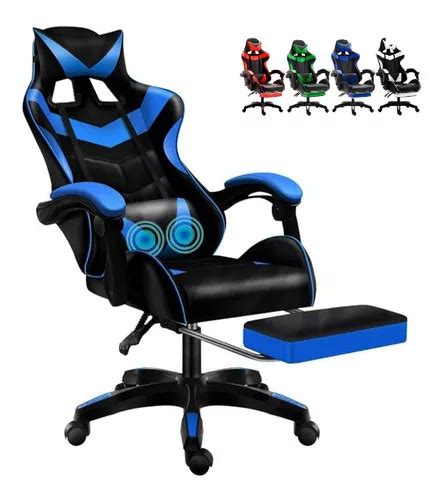 Silla Gamer Reclinable Ajustable Cómoda Giratoria Ergonómica Color Azul