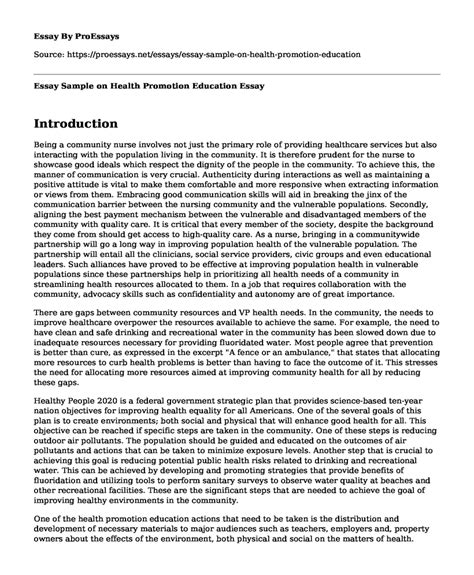 📗 Essay Sample On Health Promotion Education Free Essay Term Paper