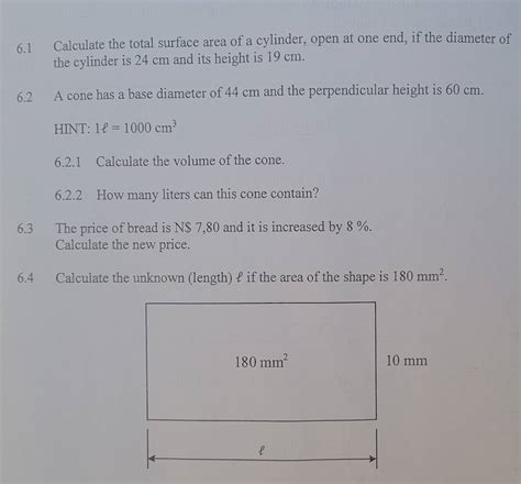 Solved 61 Calculate The Total Surface Area Of A Cylinder Open At One