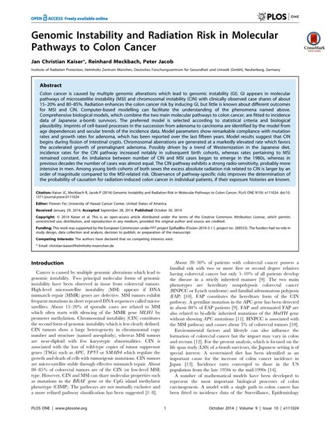 Pdf Genomic Instability And Radiation Risk In Molecular Pathways To