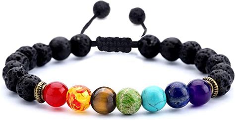 Hamoery Men Women 8mm Lava Rock Beads Chakra Bracelet Braided Rope