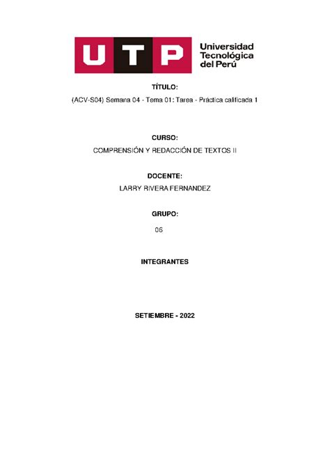 ACV S04 Semana 04 Tema 01 Tarea Práctica calificada 1STD TÍTULO