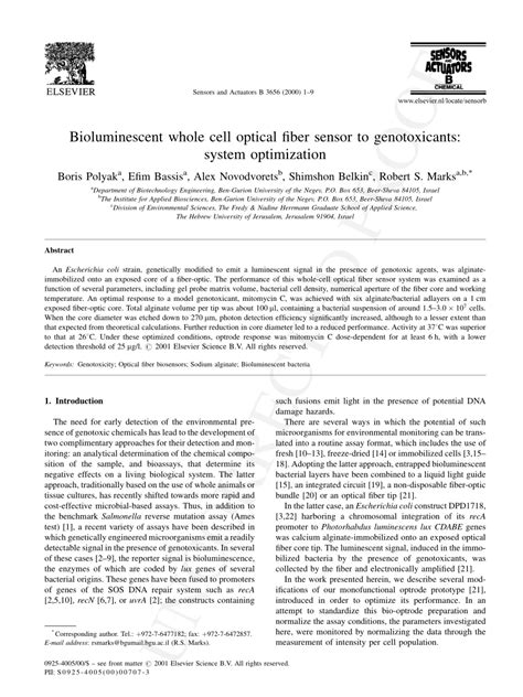 Pdf Optical Fiber Bioluminescent Whole Cell Microbial Biosensor To Genotoxicants