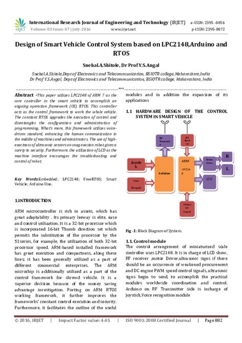 Pdf Design Of Smart Vehicle Control System Based On Lpc2148arduino