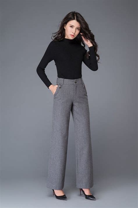 Gray Wool Pants High Waisted Pants Maxi Pants Wool Pants Etsy Business Casual Outfits Work