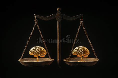 Golden Brain Models Balanced On Antique Scales Justice Equality And Intelligence Concept Stock