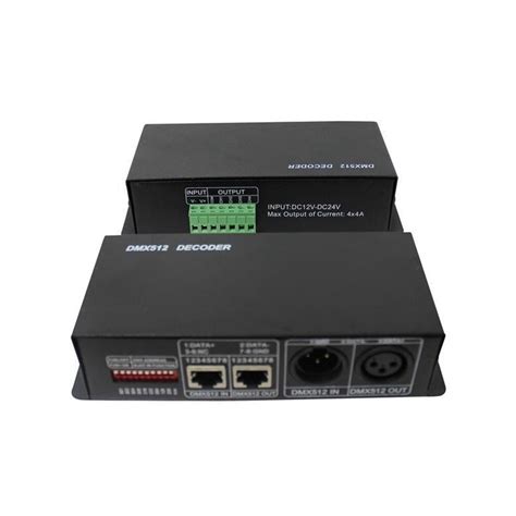 Fekete Szín 4 Csatornás Dc12 24v Rgbw Dmx 512 Dekóder Led Vezérlő Rgb Led Dmx512 Dekódoló 4
