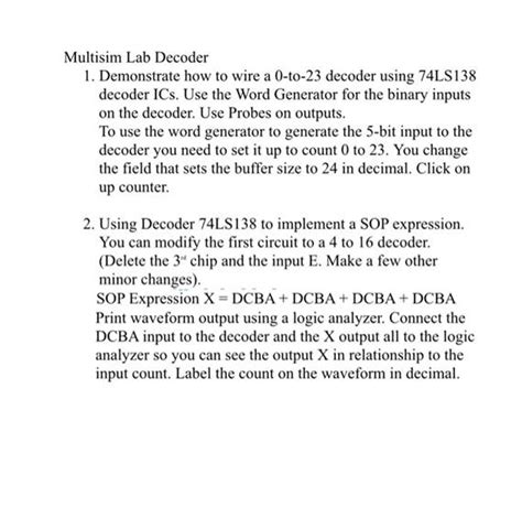 Solved Multisim Lab Decoder 1 Demonstrate How To Wire A 0 To 23 Decoder 1 Answer