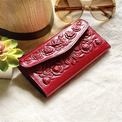 Handmade Leather Woman Wallet Roses Leather Wallet Wallets For Women Gifts For Her Woman